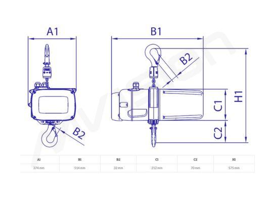 Location Palans et Sécurité / Palan électrique 1000 kg avec 20m de chaine GIS LPM1000 D8+
